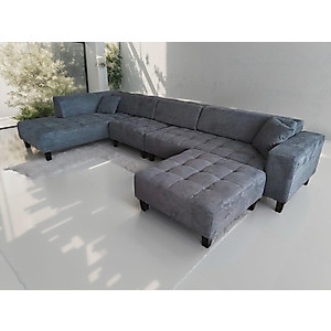 Stendmar 4pc 117" to 153" Modern Dark Gray Microfiber Sectional Couch Sofa S1107RDG