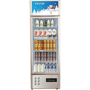 VEVOR Commercial Refrigerator,Display Fridge Upright Beverage Cooler, Glass Door with LED Light for Home, Store, Gym or Office, (8 cu.ft. Single Swing Door)