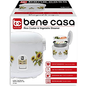 Bene Casa - Non-stick Thermal Rice Cooker with Steamer Tray (11.5" x 12") - Features a Cool-touch Exterior and an Auto Shut-off Feature - Dishwasher Safe Inner Pot