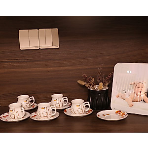GuangYang 12 Pieces Fine Porcelain Espresso Cups and Saucers-,set of 6,2.5 oz,One Shot Espresso Cup for 6 Person,Antumn Leaves Parttern