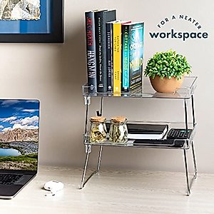 Clear Stackable Shelf - Easily Organize Your Kitchen Counter and Cabinet Shelves While Creating Extra Storage Space with This Foldable Translucent Plastic Shelf. (2-Pack)