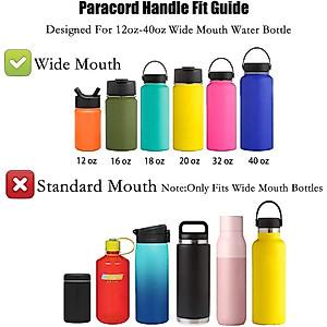 Affute Paracord Handle,Fits Wide Mouth Bottles 12-40 oz, Water Bottle Handle Strap with Safety Ring,Carabiner,Survival Whistle,Compass,Accessories for Walking Hiking Camping (Rainbow 1)