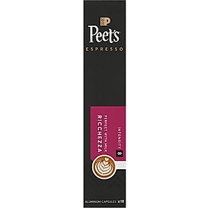 Peet's Coffee, Medium Roast Espresso Pods, Cafe Inspired Ricchezza Intensity 8, 10 Count (1 Box of 10 Espresso Capsules)
