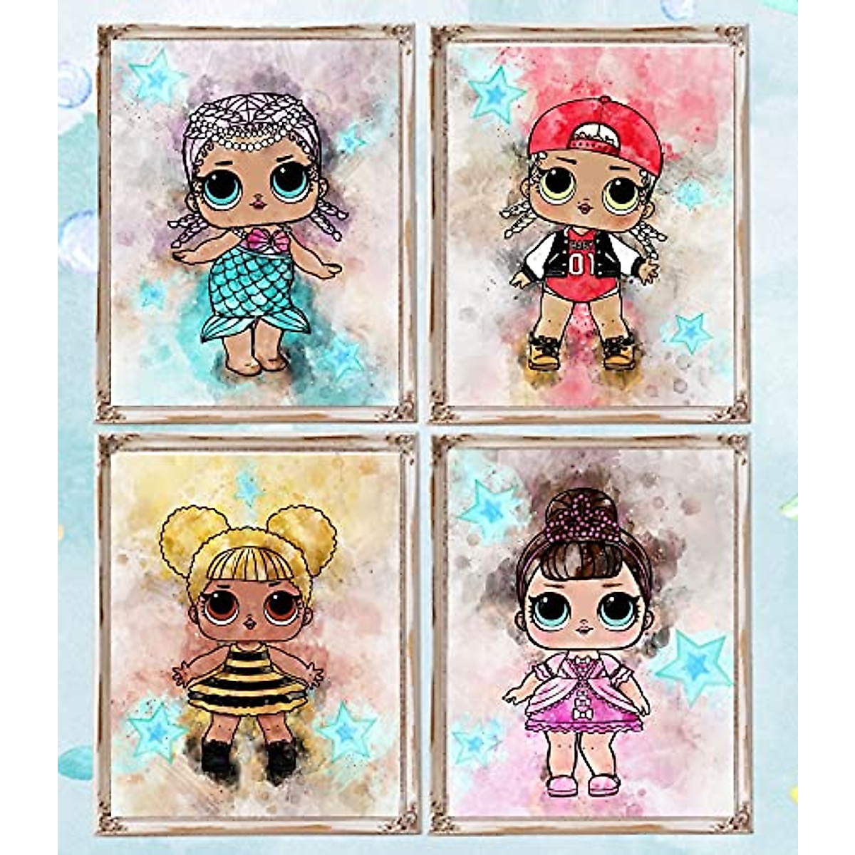 Posters for Girls Room – Unframed Set of 6 Doll Prints, 8x10 Inch, Pink Bedroom Decor for Girls, Cartoon Wall Art Prints for Tween Girl, Gift for Kids, Bathroom, Birthday Party Decoration, Fashion Dolls for 5 Year Plus