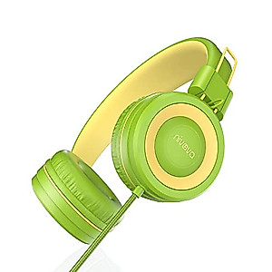 NIVAVA Kids Headphones, K8 Wired Headphones for Kids with Adjustable Headband 3.5 MM Jack for School, Foldable On-Ear Headset for Girls Boys Kindle Tablet Cellphones Airplane Travel (Green Yellow)