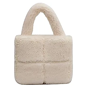 Plush Check Tote Bag for Women Puffer Handbags Puffy Purse Soft Padded Checkered Quilted Shoulder Bags Handbag