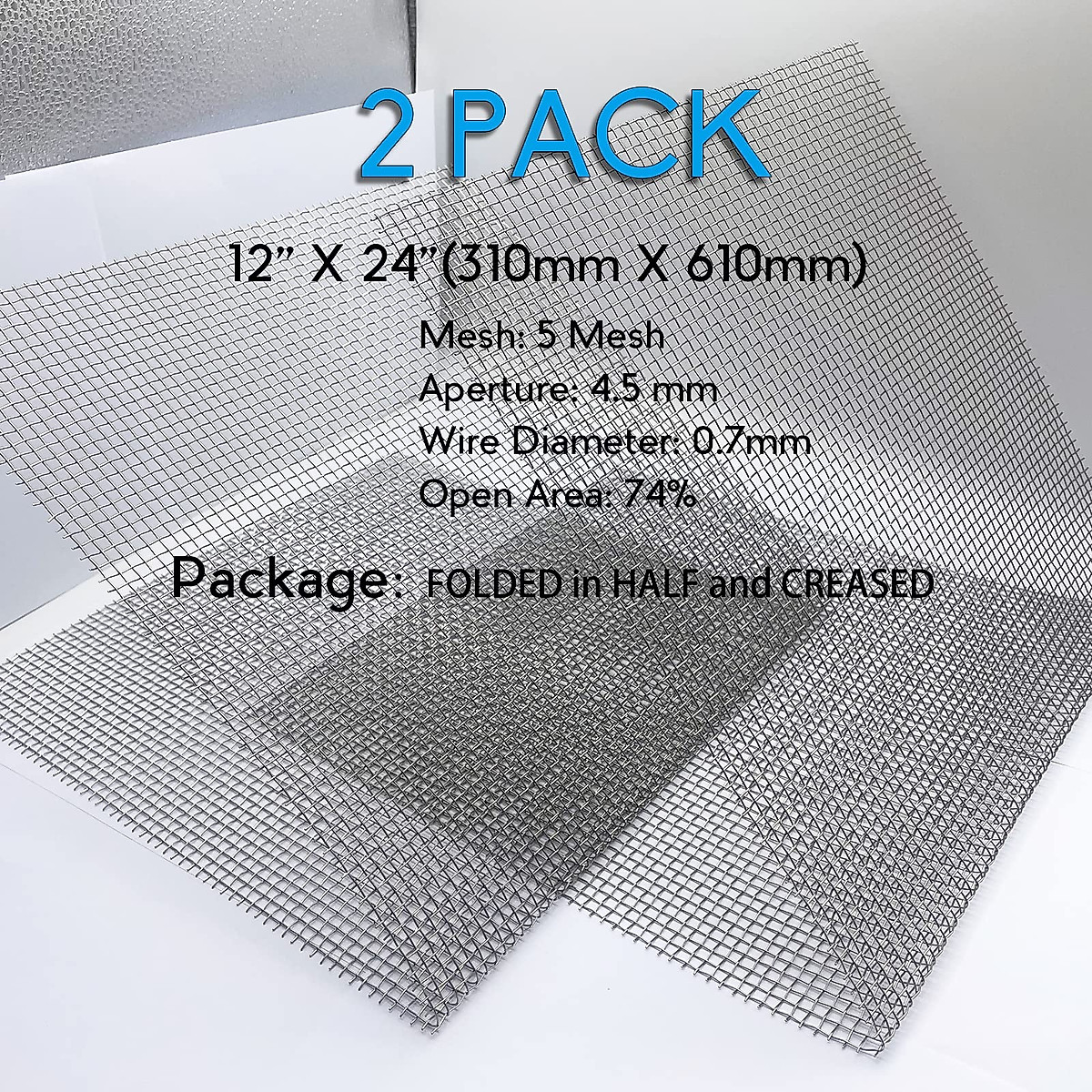 2PACK 304 Pretty Sturdy 12” X 24”(310mm X 610mm), 5 Mesh Wire Mesh Screen, Stainless Screen, Mesh Screen Never Rust, Hard and Heat Resisting Wire Mesh Used for Many Projects by Valchoose