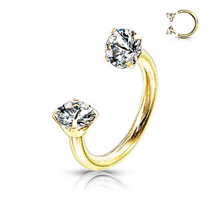 Amelia Fashion 16 Gauge Prong Set Round CZ Internally Threaded Circular Barbell/Horseshoe 316L Surgical Stainelss Steel (Choose Color) (Gold/Clear)