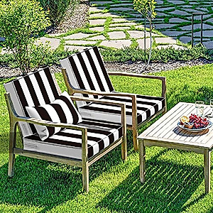 TWLEAR Outdoor Cushion Covers for Patio Furniture, Patio Cushion Covers Replacement, Water Resistant Chair Cushion Slipcovers, 24" x 24" x 4", 2 Pack, Cabana Black (Covers ONLY)