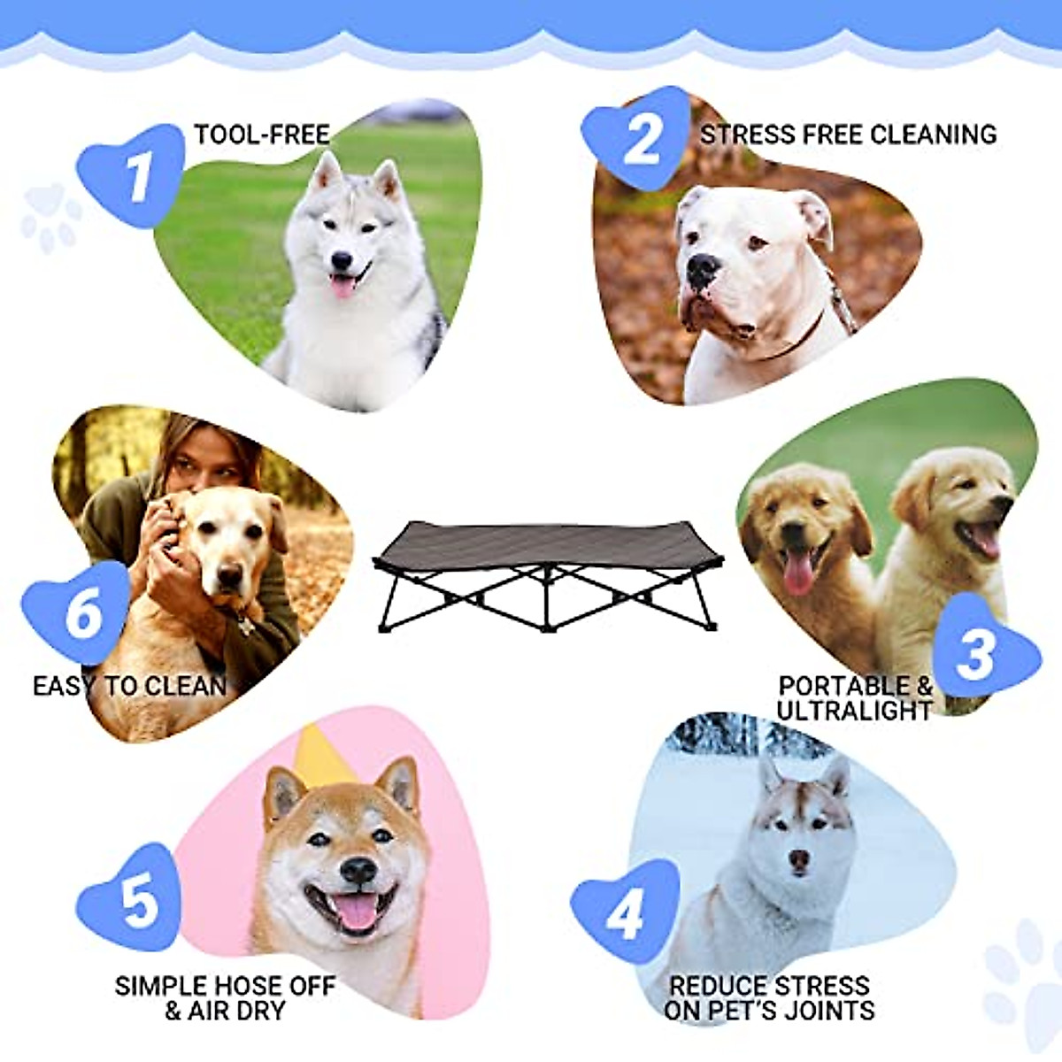 KingCamp Elevated Dog Bed Portable Raised Dog Beds Stable Folding Dog Cot Dog Camping Bed for Outdoor Travel with Washable Mesh for Small, Medium, Large Pet Weight Up to 110lbs with Carry Bag