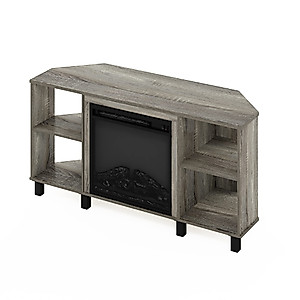 Furinno Jensen Corner Fireplace TV Stand with 4 Open Compartments for TV up to 55 Inches, French Oak Grey