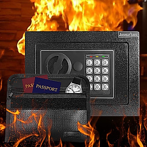 JUGREAT Fire Resistant Money Safe Box for Home with Fireproof Money Bag for Cash Safe Hidden, Security Safe Box for Money Safe with Keys,With Induction Light for Home Office Hotel
