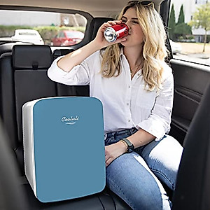 Cooluli 15L Mini Fridge for Bedroom - Car, Office Desk & College Dorm Room - 12v Portable Cooler & Warmer for Food, Drinks, Skincare, Beauty & Makeup - AC/DC Small Refrigerator with Glass Front, Blue