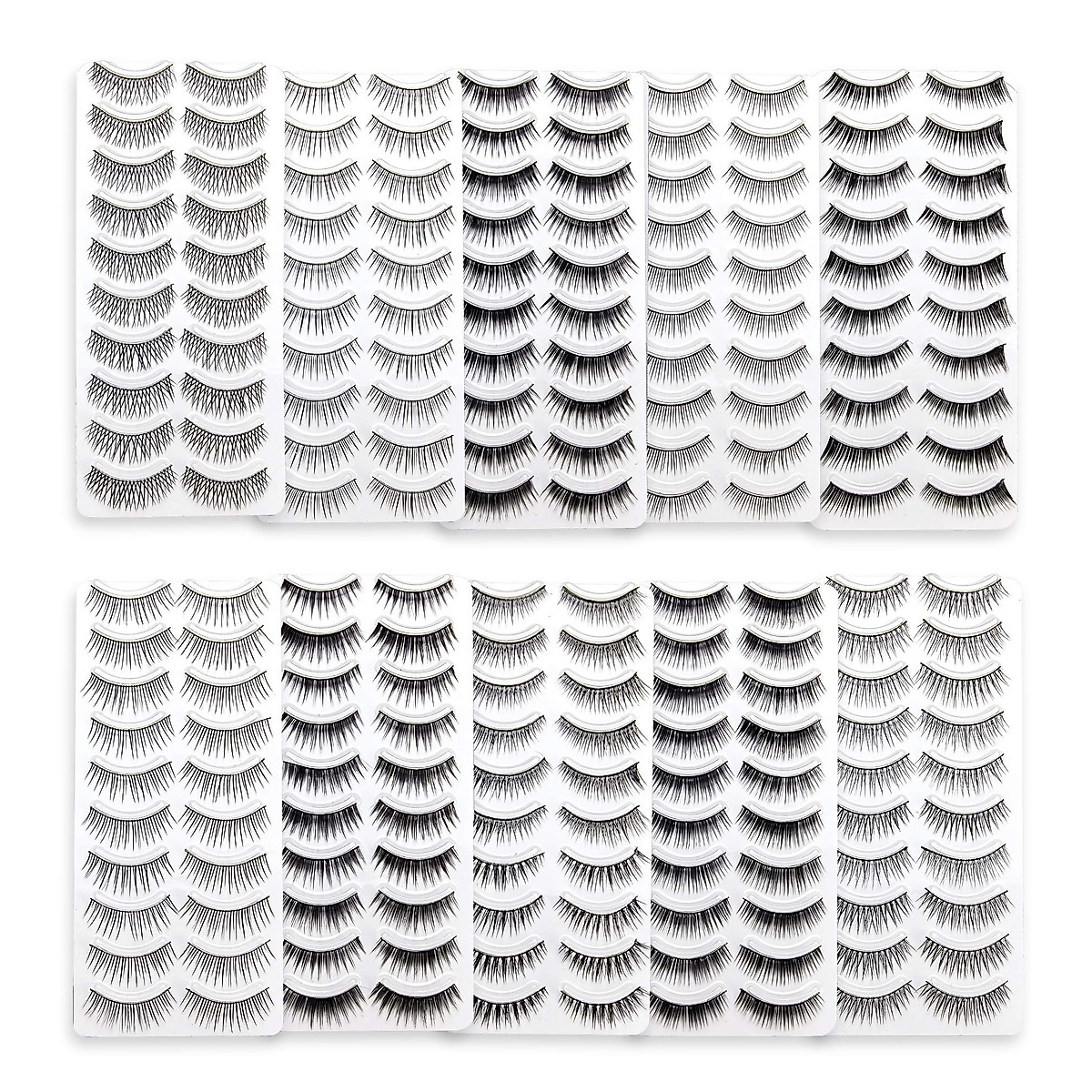 Celeb Beauty Eyelash Splashes 100 Pair Faux Lashes Variety Pack – Reusable Fake Eyelashes in 10 Styles – Hypoallergenic Strip False Lashes Set with Soft Natural, Fluttery Wispies, & Dramatic Falsies
