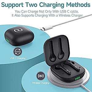 Wireless Earbuds Noise Cancelling 4 Mic Clear Call Bluetooth Headphones Wireless Charging Case LED Display Lightweight Stereo Earphones in Ear Buds 32H Playtime for iPhone Android Cell Phones Sport TV