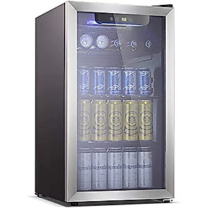 Antarctic Star Beverage Refrigerator -120 Can Mini Fridge for Soda Beer or wine, Small Drink Dispenser, For Office or Bar with Adjustable Removable Shelves, Black, 3.2 Cu.Ft.