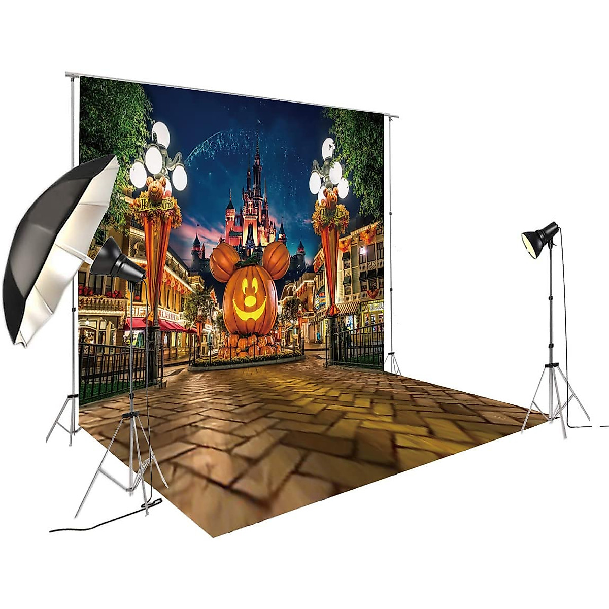 DHXXSC 10X10FT Halloween Pumpkin Backdrop Night Street Backdrop Travel Happy Halloween Party Vinyl Banner Birthday Party Decoration Background DH-122