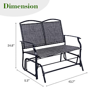 Backyard Expressions 2-Person Outdoor Glider Bench, Patio Double Swing Rocking Chair Loveseat w/Powder Coated Steel Frame for Backyard Garden Porch, Black Frame - Heathered Grey Sling Fabric