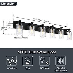 WINSHEN Modern Bathroom Vanity Light 6-Light Lamp in Black, Farmhouse Wall Light Fixture with Seeded Glass Shades Indoor Wall Lamp