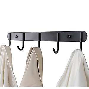 Encozy Coat Rack Wall Mounted - 5 Hooks, Heavy Duty, Stainless Steel, Metal Coat Hook Rail for Coat Hat Towel Purse Robes (Heavy Duty Black 2pc)