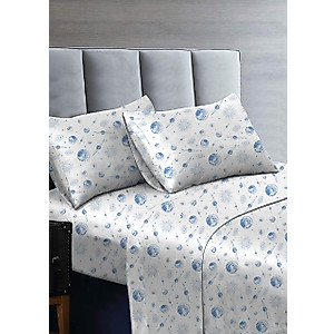 Kids Rule 3-Piece Blue Galaxy Sheet Set for Kids & Girls - 1 Twin Flat Sheet, 1 Twin Fitted Sheet & 1 Queen Pillowcase, Soft Brushed Microfiber Polyester Bed Sheet, Smooth & Durable