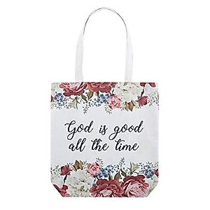 Gifts for Women, God is Good All the Time Tote Bag with Floral Design, 14 Inch