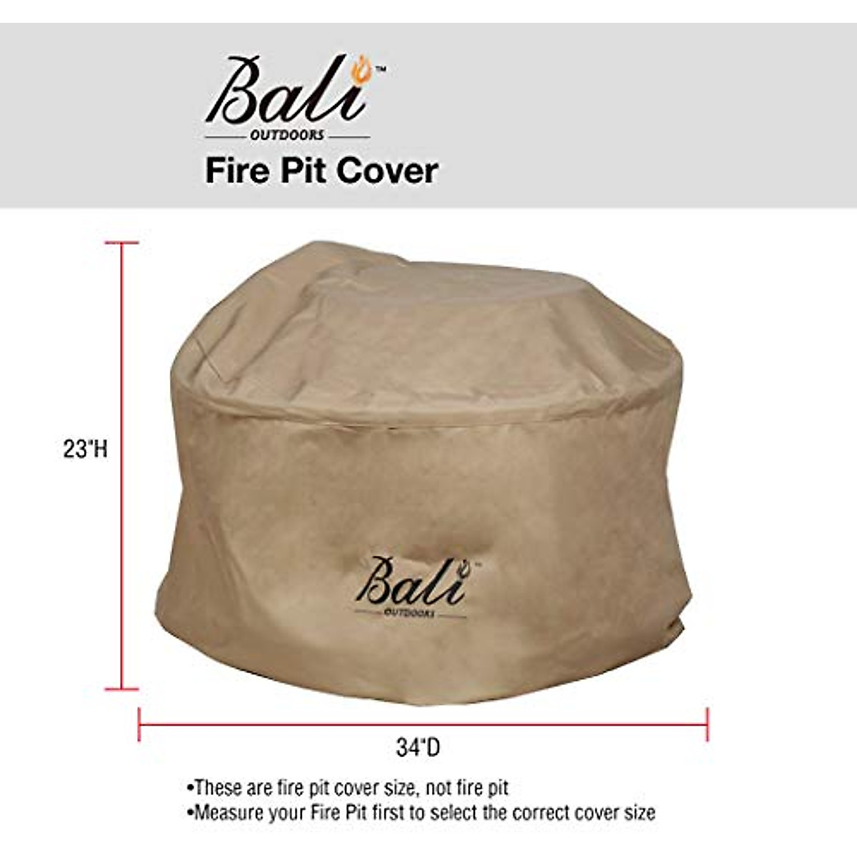 BALI OUTDOORS 32 Inch Fire Pit Round Cover Column, Heavy Duty, Waterproof and Weather Resistant Oxford Fabric Cover, Brown