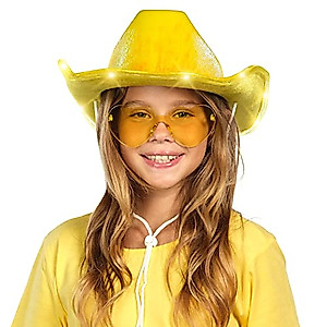 Funcredible Gold Light Up Cowboy Hat and Glasses - Led Cowgirl Hat for Girls - Neon Cowboy Hat - Cowgirl Costume Accessories for Women