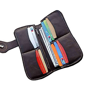 crazy hunter Dragon Skull Motorcylce Biker Cow Leather Card Holder Handmade Wallet With Chain L66