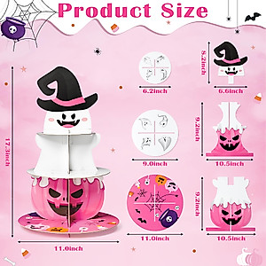 Haooryx Little Boo Party Decorations Cupcake Stand, 3 Tire Pink Boo Pumpkin Bat Cupcake Tower Spider Web Cardboard Dessert Holder for Halloween Little Boo Theme Party Birthday Baby Shower Table Supply