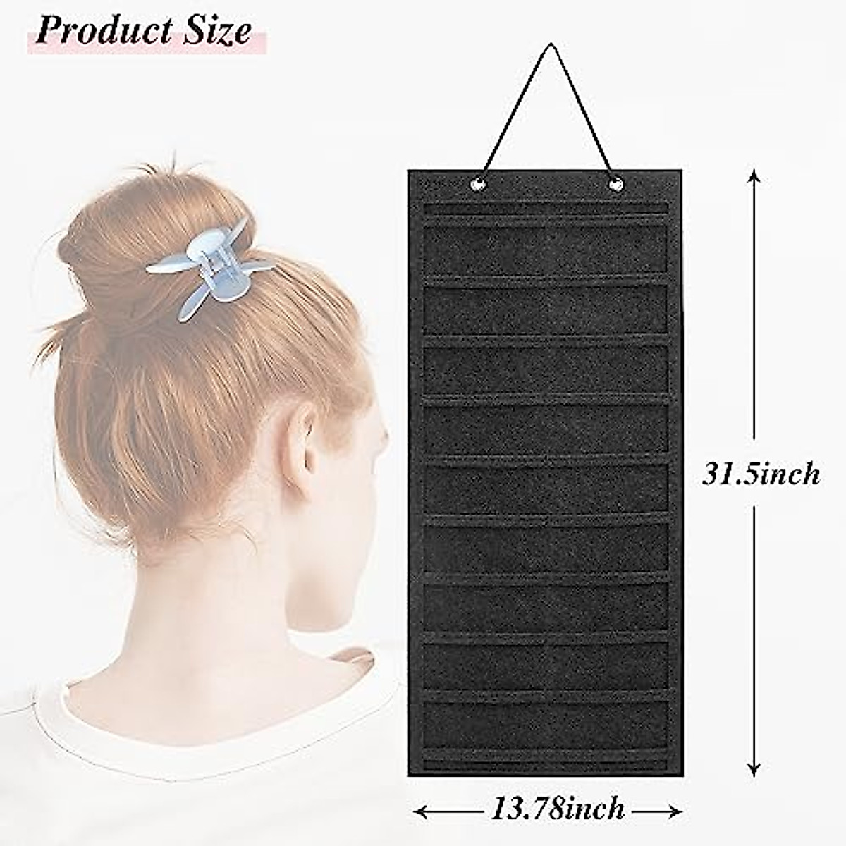 JOYMOMO Hanging Hair Claw Clips Organizer, 10 Layer Hair Accessories Display Holder, Claw Clip Storage Organizer for Women Girl, Claw Clips Holder for Wall (Dark Gray)