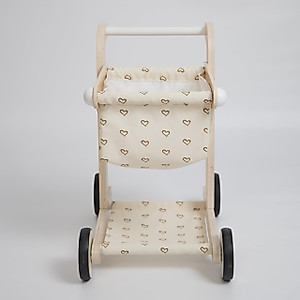 Hopscotch Squad Baby Wooden Shopping Cart Push Pull Walker Doll Stroller for Toddler, Pretend Peducational Learning Walker, Play Wagon with Rubber Wheel, Larger Size 16.5” x 111.4” x 18”