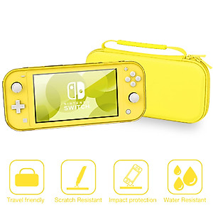HEYSTOP Compatible with Switch Lite Carrying Case, Switch Lite Case with Soft TPU Protective Case Games Card 6 Thumb Grip Caps for Nintendo Switch Lite Accessories Kit(Yellow)