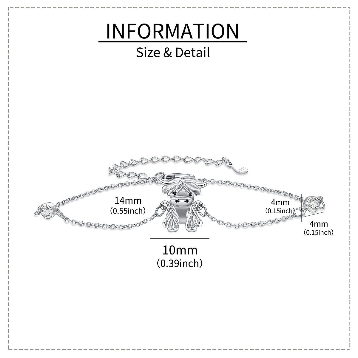 YAFEINI Highland Cow Bracelet 925 Sterling Silver Cute Highland Cow Gifts for Women