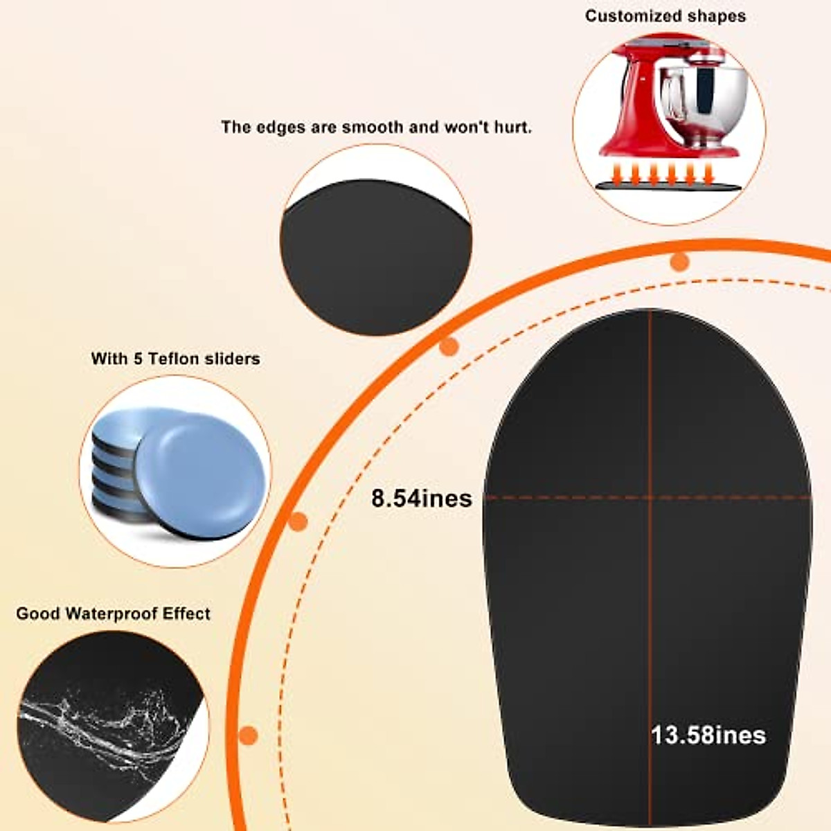 Metal Mixer Slider Mat Combined with Teflon Self Stick Sliding Sliders for Kitchenaid 4.5-5Qt Tilt-head Stand Mixer, Countertop Storage Mover Caddy Compatible with 4.5-5Qt Stand Mixer Artisan Classic