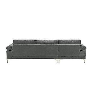Casa Andrea Milano llc Modern Large Velvet Fabric Sectional Sofa L Shape Couch with Extra Wide Chaise Lounge, Grey