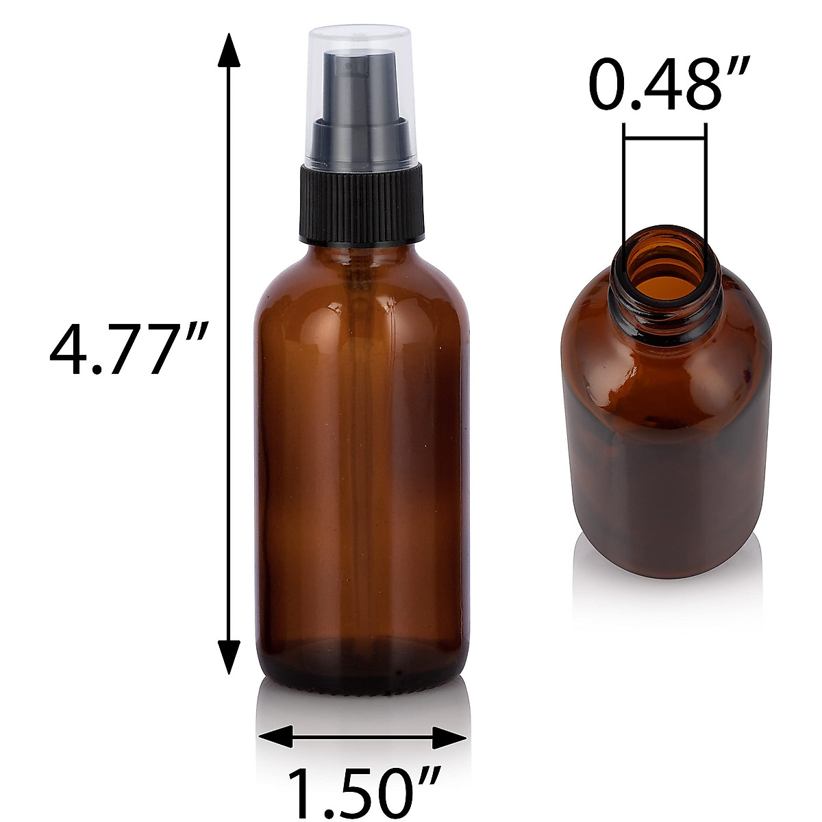 JUVITUS 2 oz / 60 ml Amber Glass Boston Round Bottle with Black Treatment Pump (24 Pack) + Funnel