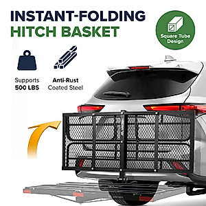 ARKSEN 60 x 24 Inch Folding Cargo Rack Carrier 500 Lbs Heavy Duty Capacity 2 Inch Receiver Luggage Basket Hitch Fold Up for SUV Pickup Camping Traveling Black