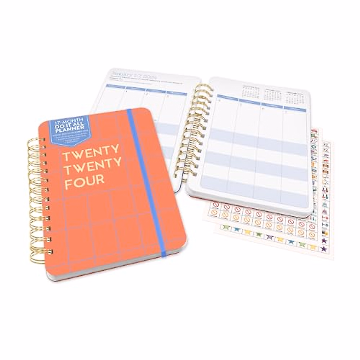 Orange Circle Studio Do It All 2024 Weekly Planner, 17-Month Wire-O Bound Calendar Book with Dotted Grid Week-Per-Spread View & To-Do Lists, Appointment, Budget & Goal Tracker for School/Work, Coral
