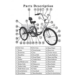 TUOKE Adult Trikes 24 inch Wheels Low Step-Through with Cargo Basket/Full Assembly Tool，Adult Tricycles Three Wheel Trike Bike Cruiser 7 Speed, Suitable for Women, Men, Seniors