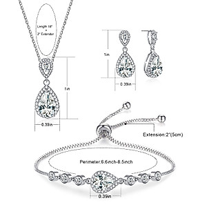 DHQH 4PCS Wedding Jewelry for Bridesmaid Cubic Zirconia Teardrop Necklace Earrings Bracelet Ring Set Bridesmaid Jewelry Set for Women Party Jewelry Gift