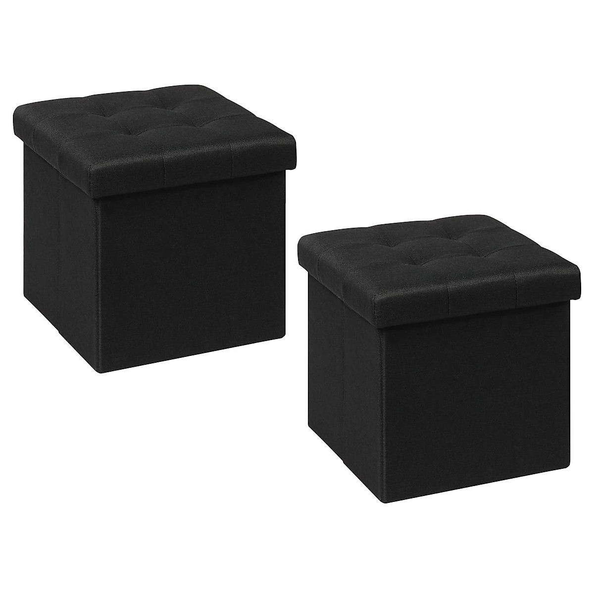 B FSOBEIIALEO Storage Ottoman Cube, Storage Chest Folding Foot Rest Seat, Linen Black 12.6"X12.6"X12.6" (2 Pack)