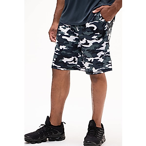 DEVOPS Men's 2-Pack Loose-Fit 10" Workout Gym Shorts with Pockets (Large, Black/Camo Gray)