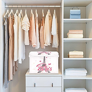 SUABO Paris Eiffel Tower Storage Bin with Lid, Pink Large Oxford Cloth Butterfly Love Storage Boxes Foldable Home Cube Baskets Closet Organizers for Nursery Bedroom Office