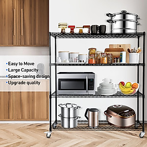Rengue Wire Shelving with Wheels, 60"x 24"x72" Metal Storage Shelves, 4-Tier Heavy Duty Garage Storage Shelves, Chrome 2400LBS Capacity Wire Shelf Rack for Restaurant, Garage, Pantry, Kitchen