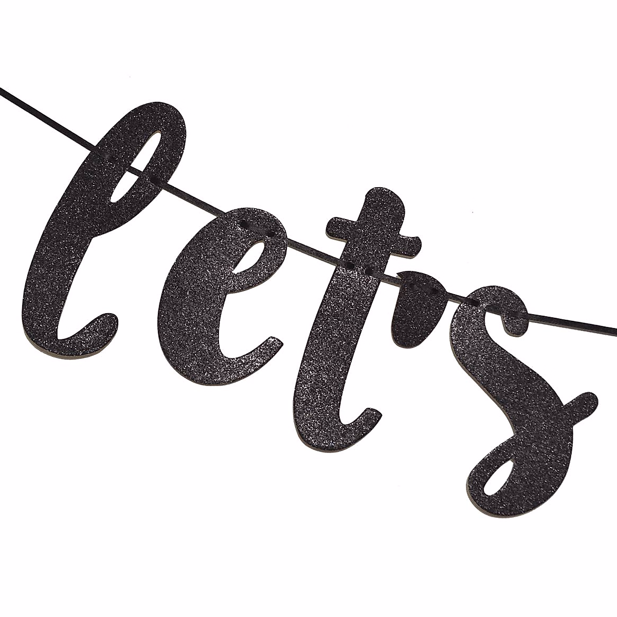 Let's Get Lit Glitter Black Banner Garland Sign, Bachelorette Party, Bridal Shower, Christmas, New Years Eve, Birthday, Wedding Decorations (Black)