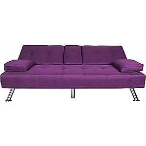 ERYE Modern Convertible Futon Bed, Adjustable Functional Loveseat Compact Foldable Love Seat,Comfy Sleeper Daybed 3 in1 Recliner Sofa & Couch for Small Space Sofabed, Purple Linen