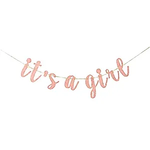 Rose Gold Glitter It's A Girl Banner, Baby Shower Baby Girl Party Pregnant AF Baby 1st 2nd Birthday Party Decorations Party Supplies
