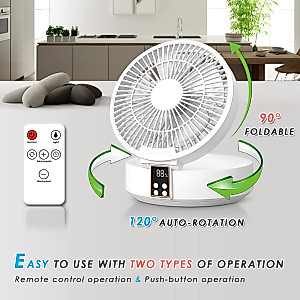 XSMNER Fan for Bedroom, Ultra Quiet Small Desk Fan with HD Digital Display, Oscillating Fan with Reomte, Portable Night Light Wall Mount Fan 3 Speeds, Office Fan 120° Rotate USB Rechargeable