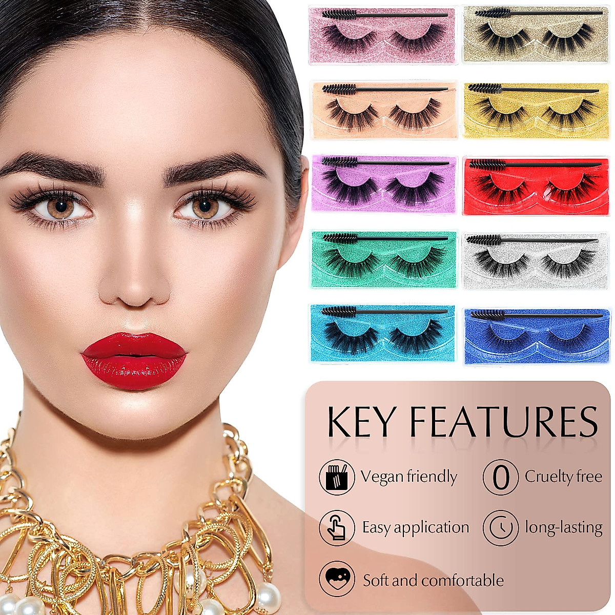 Leelosp 80 Boxes Bulk Mink Lashes 10 Styles Wholesale False Fluffy Eyelashes Volume Lashes 12-20 mm Fake Lashes with 80 Lash Brush Mixed Natural Look 3D Lash